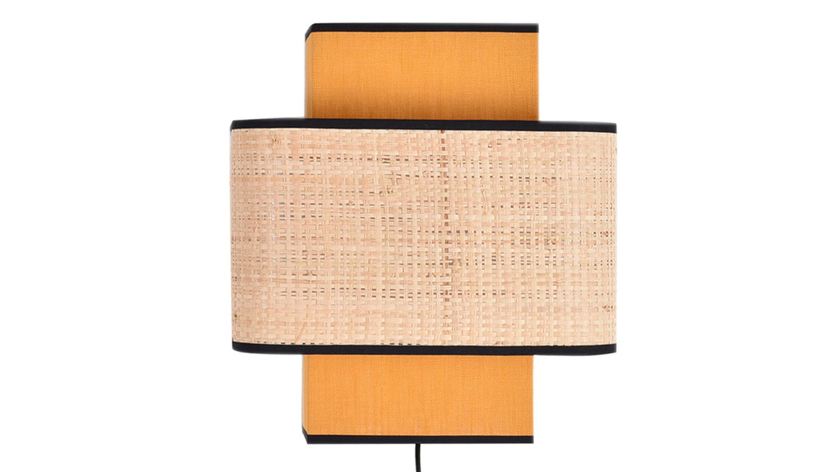 Applique a muro in lino giallo senape e fibra di rafia TERA - Miliboo