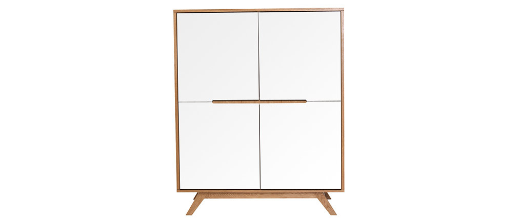 Buffet alto legno naturale e bianco 4 ante HELIA - Miliboo