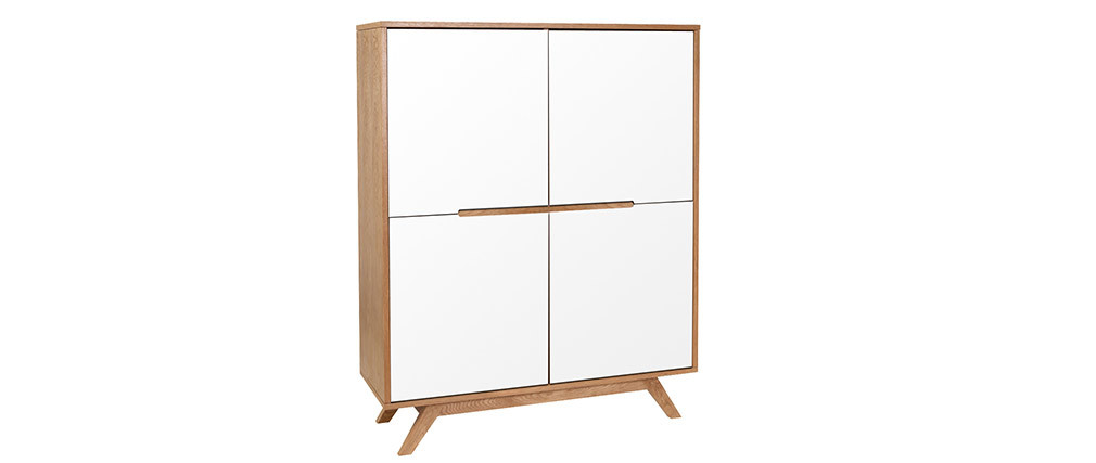 Buffet alto legno naturale e bianco 4 ante HELIA - Miliboo