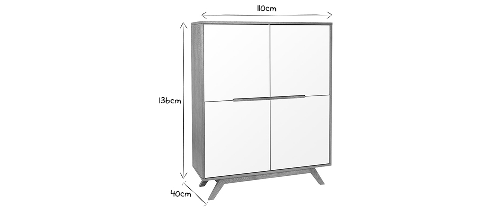 Buffet alto legno naturale e bianco 4 ante HELIA - Miliboo