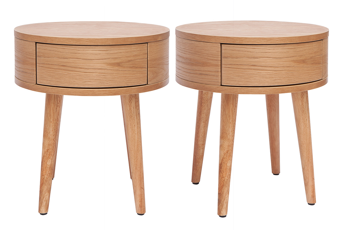 Comodini rotondi in legno chiaro con cassetto D45 cm (set di 2) JUDITH - Miliboo