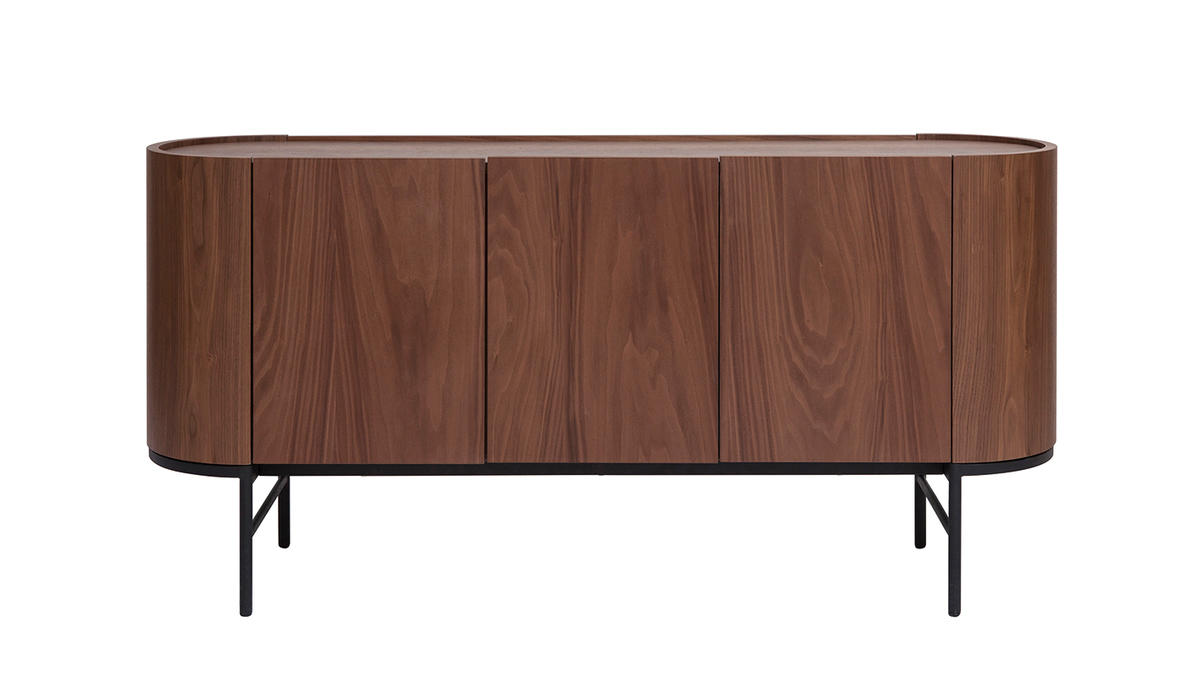 Credenza design legno scuro noce e metallo nero 3 ante L160 cm SKYE ...