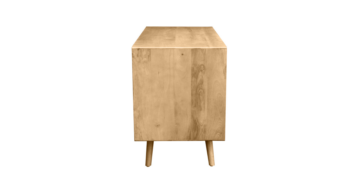 Credenza in legno massello di mango e motivo a intreccio in rattan 2 ante scorrevoli L135 cm ...