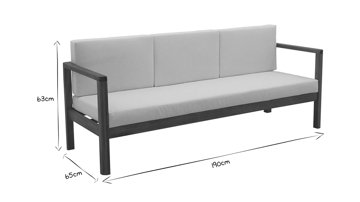Divano da giardino 3 posti legno massello e cuscini beige L190 cm AKIS ...