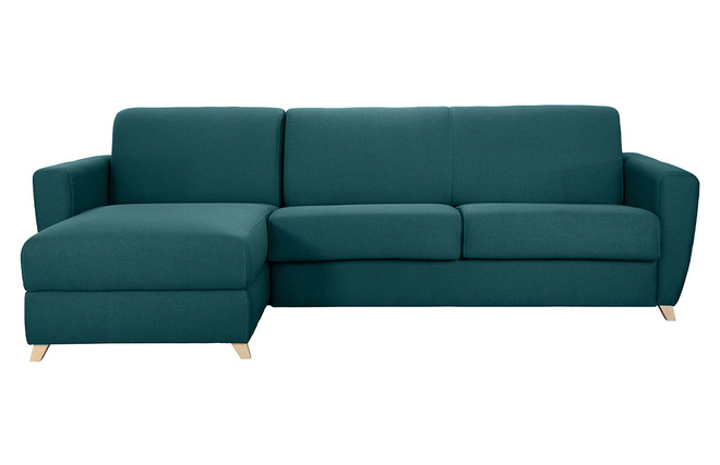 Divano letto angolare e reversibile con contenitore blu anatra GRAHAM ...