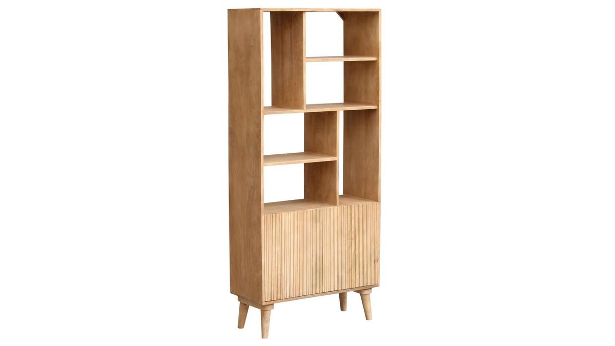 Libreria in legno di mango a 2 ante incise RUBIA - Miliboo
