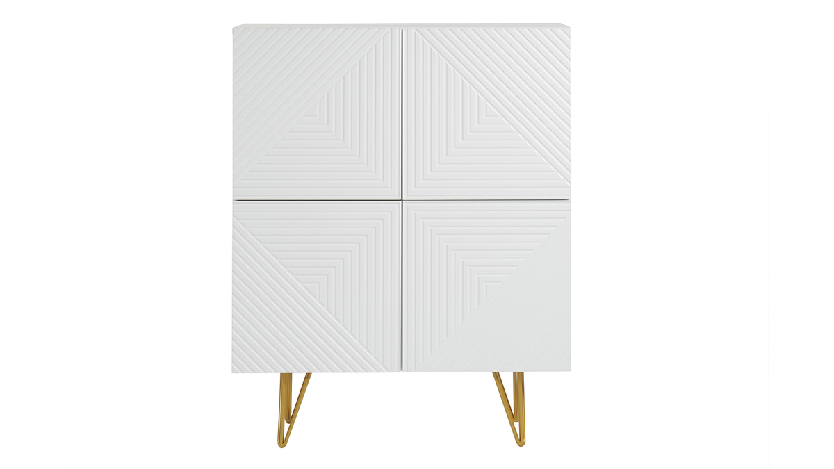 Madia design con incisioni bianco opaco e metallo dorato 4 ante L86 cm ...