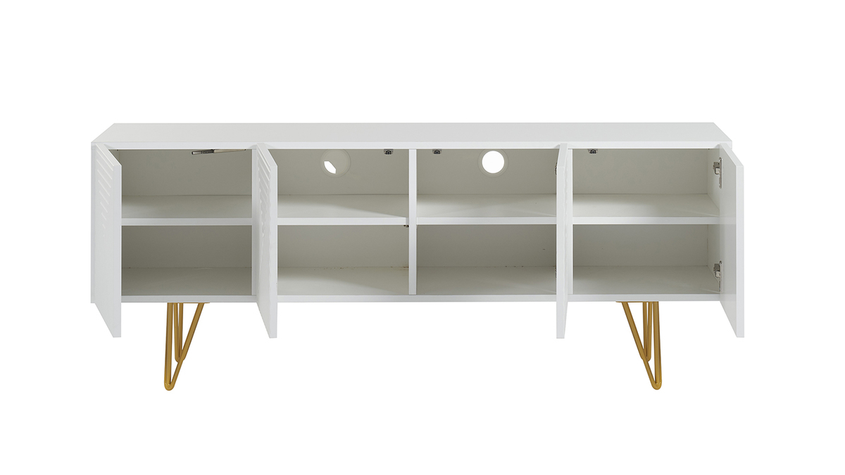 Mobile TV design con incisioni bianco e metallo dorato L140 cm OZEN ...