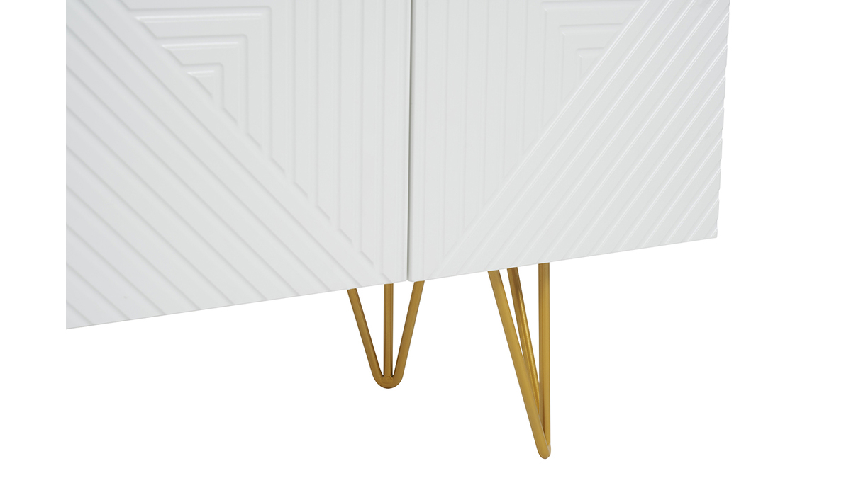 Mobile TV design con incisioni bianco e metallo dorato L140 cm OZEN ...