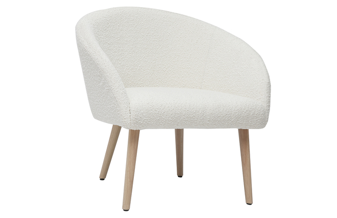 Poltrona bianca in tessuto effetto lana bouclé e base legno chiaro ...