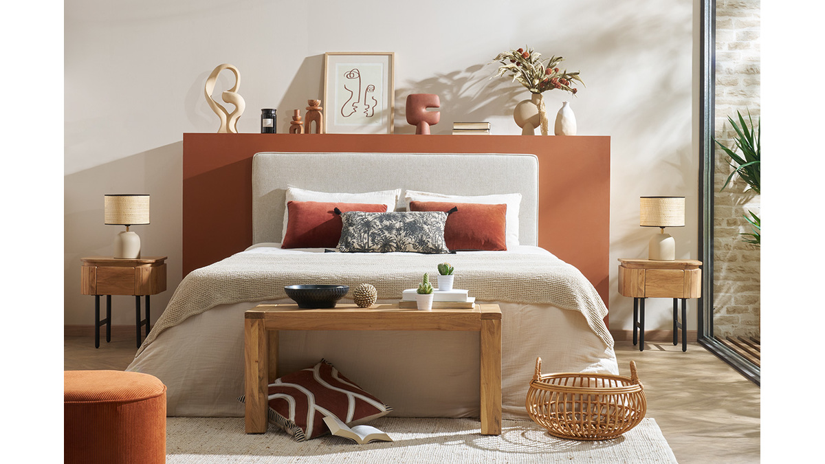 Testata letto a muro in tessuto beige L180 cm LILY - Miliboo