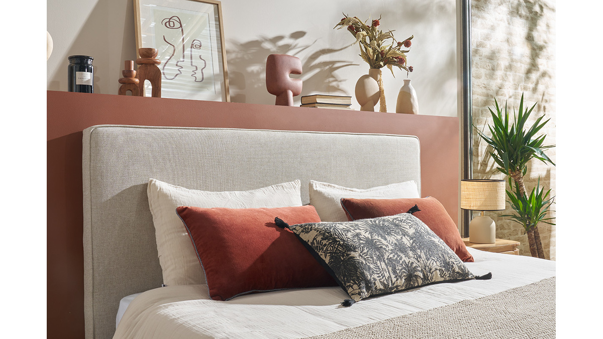 Testata letto a muro in tessuto beige L180 cm LILY - Miliboo